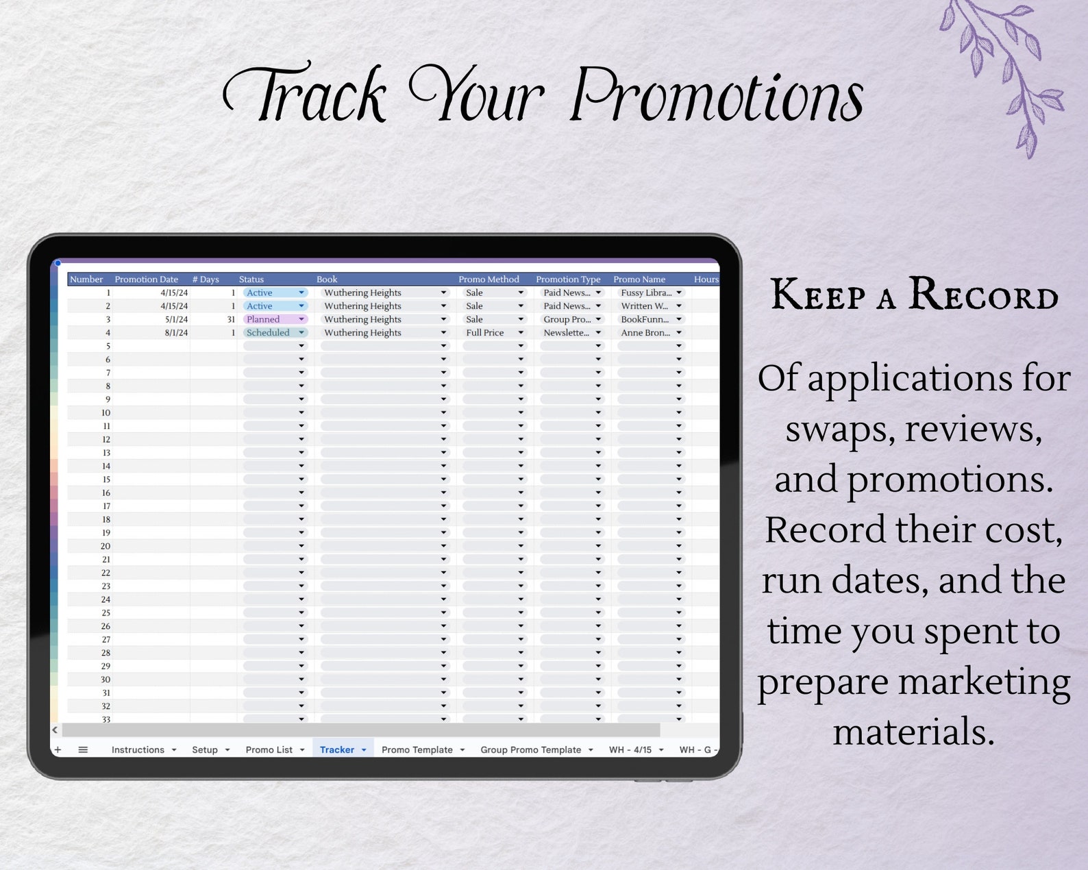 Book Promotion Tracker - Launch and Marketing for Indie Authors - Etsy