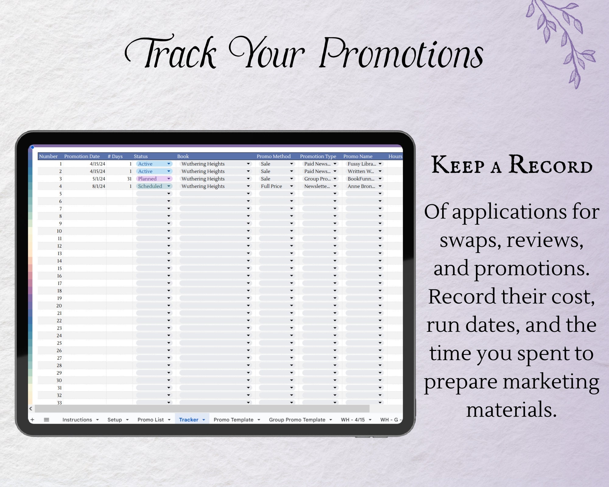 Book Promotion Tracker - Launch and Marketing for Indie Authors - Etsy