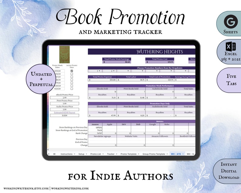Book Promotion Tracker - Launch and Marketing for Indie Authors - Etsy