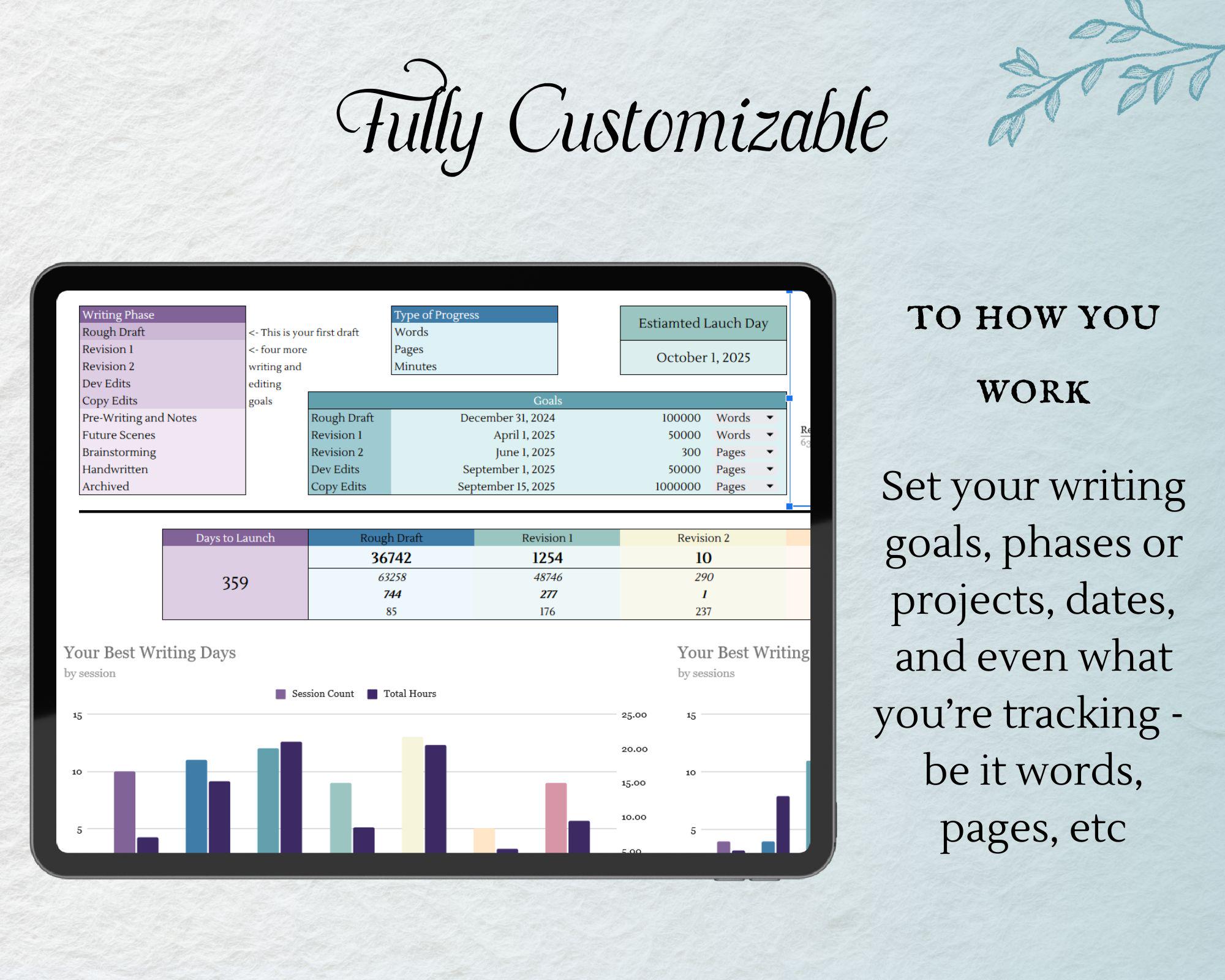 Customizable Writing Progress Tracker: Novel, Script, and More (digital ...