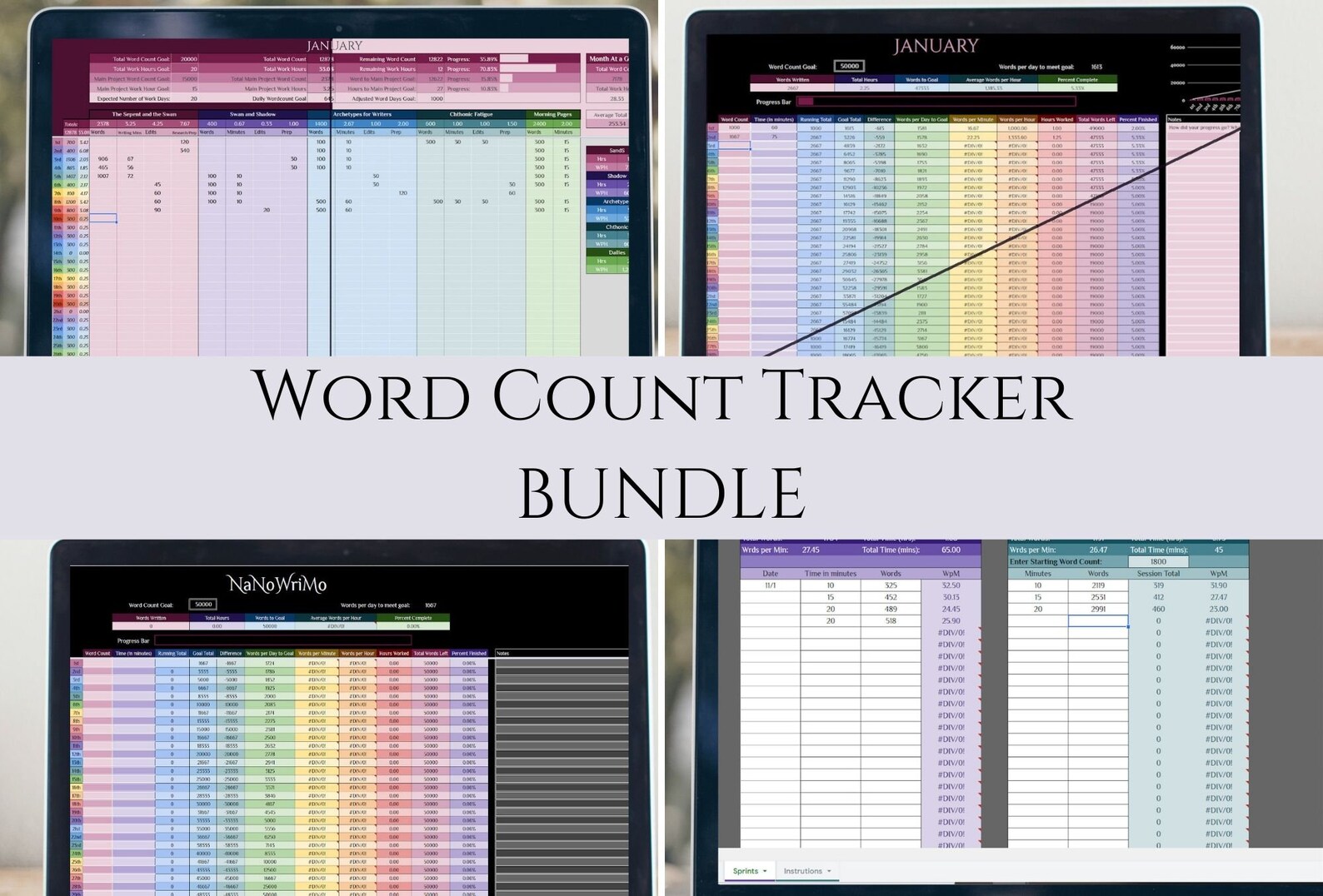 Word Count Tracker Bundle Productivity Tools for Writers to | Etsy