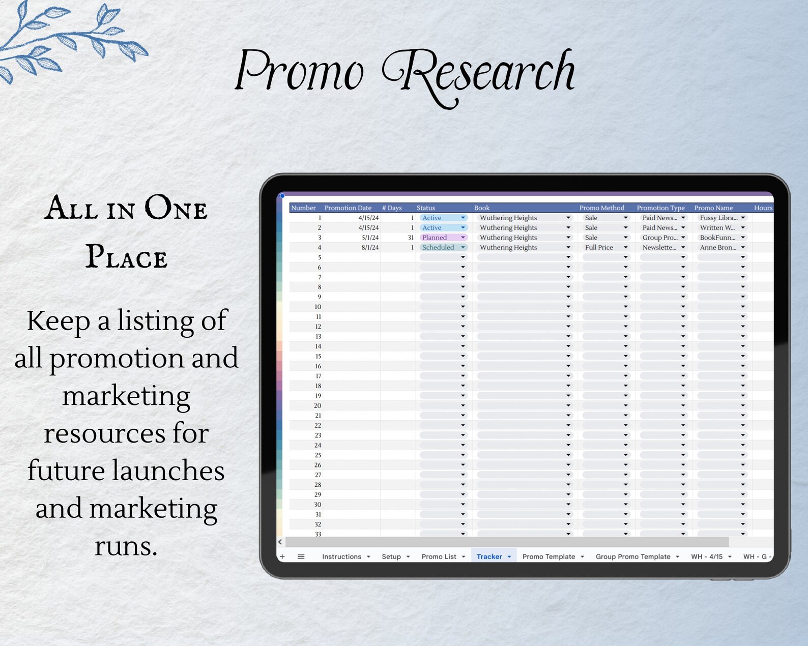 Book Promotion Tracker - Launch and Marketing for Indie Authors - Etsy