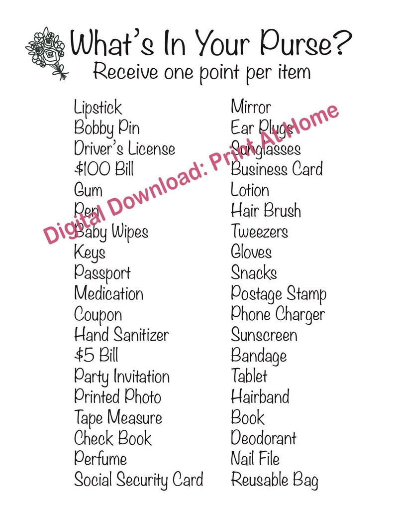 What's in Your Purse Party Game - Etsy