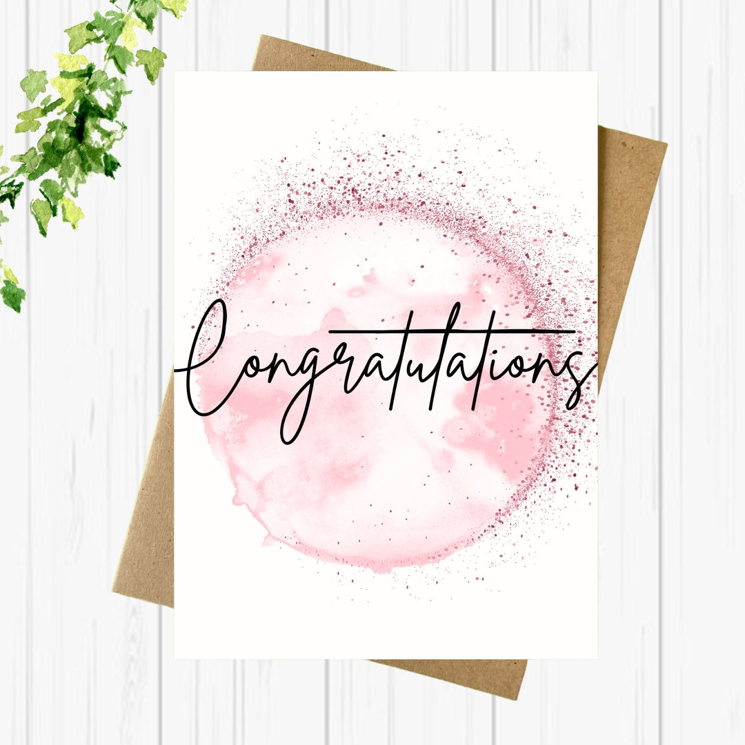 Simple Congrats Card Pink Glitter Card Celebration Card Watercolor Card ...