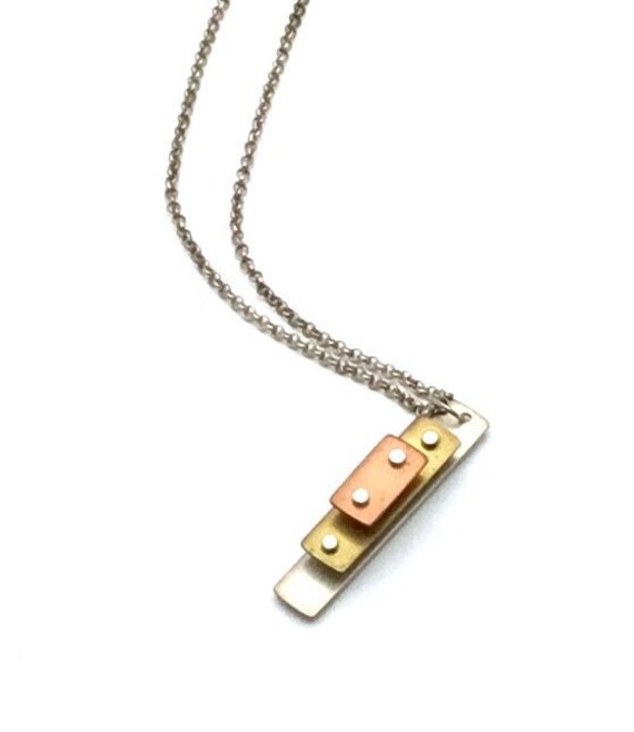 Vintage tri-metal geometric pendant - Gem
