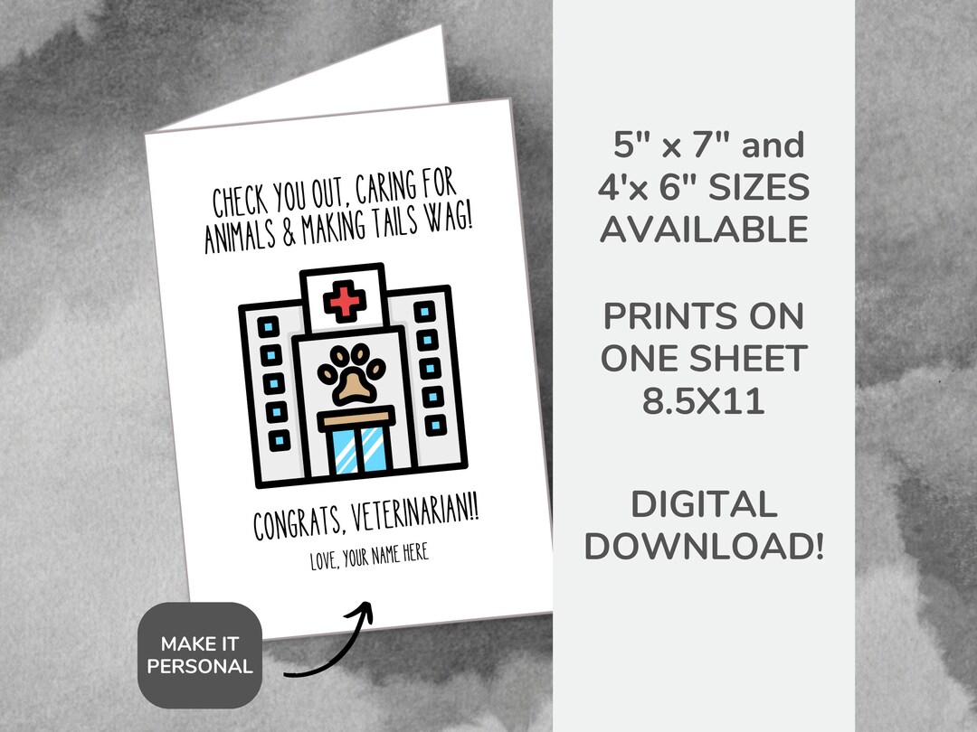 New Vet Graduation Card Vet School Graduate Print at Home Caring for ...