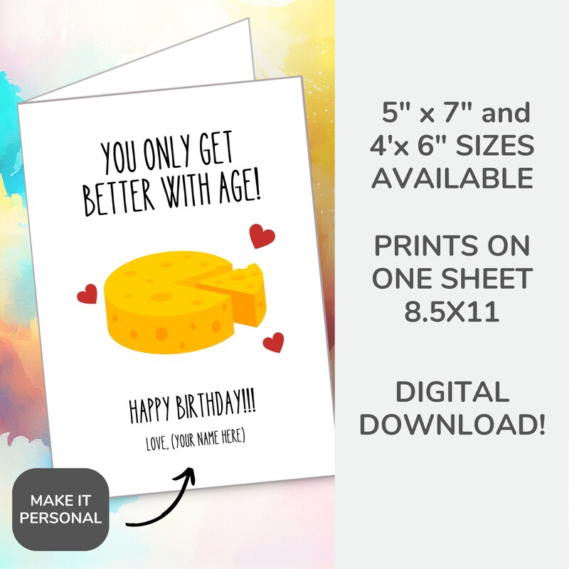 Cheese Birthday Card - Etsy