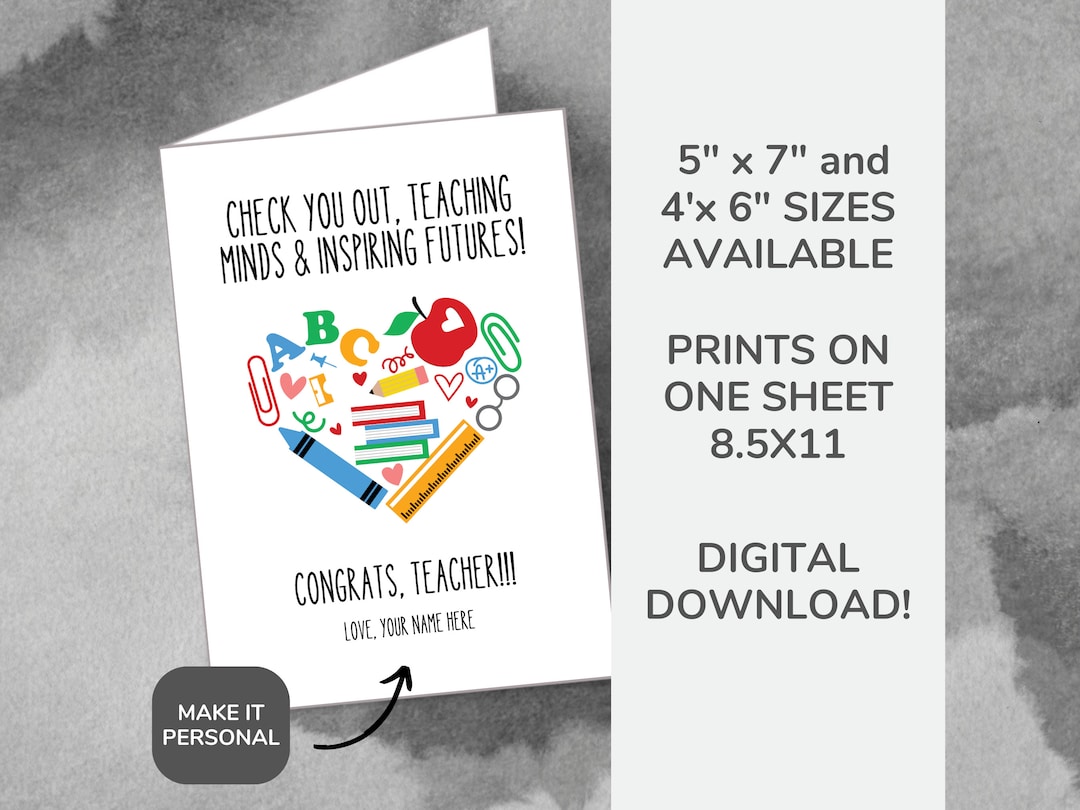New Teacher Graduation Card Instant Download, Education Major Graduate ...