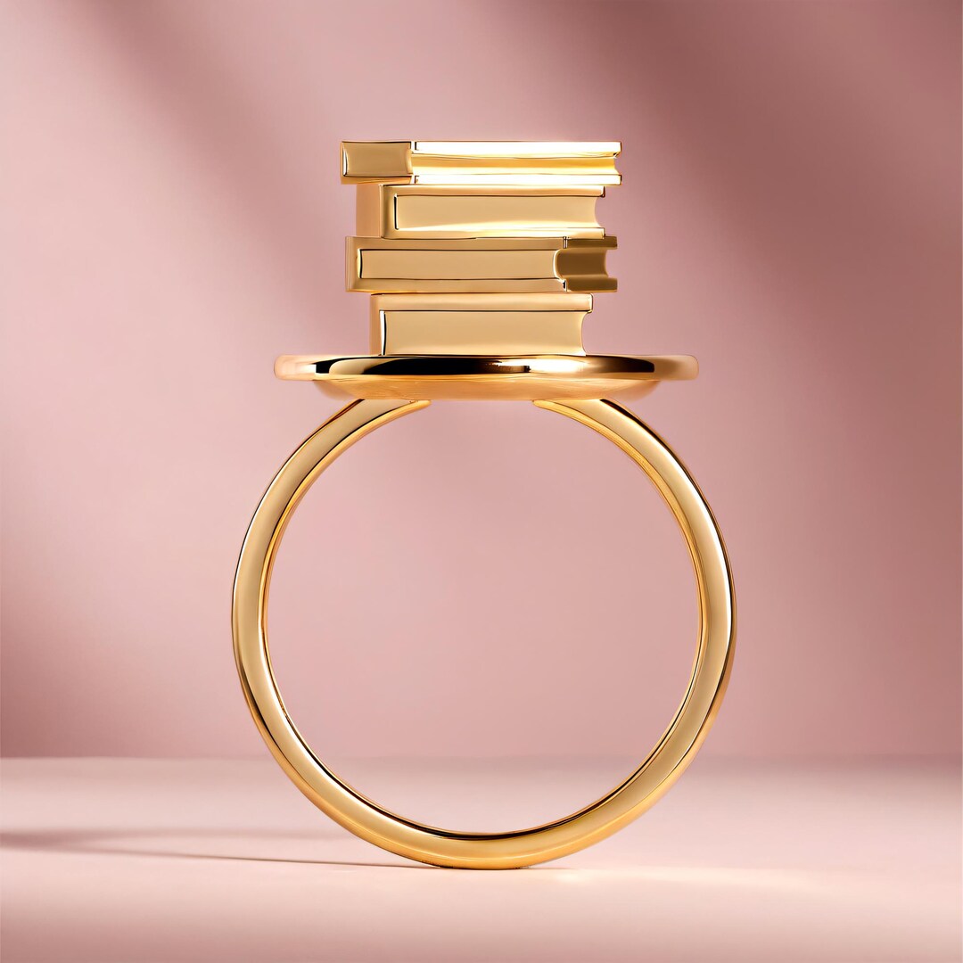 Stack of Books Statement Ring, Cocktail Jewelry in 18k Plated Gold ...