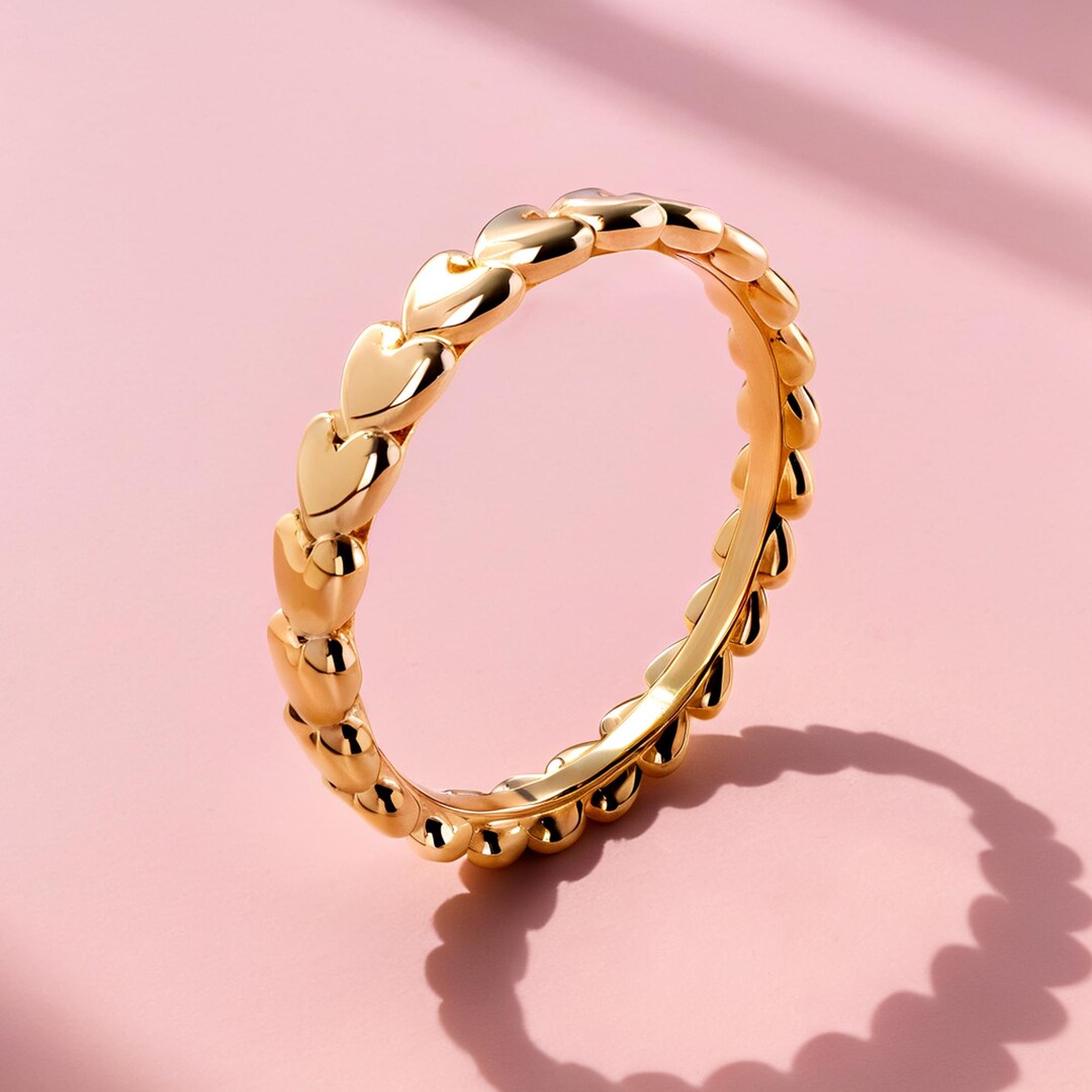 Gold Heart Ring, Chain of Hearts in 18K Gold Plated Ring, Romantic ...