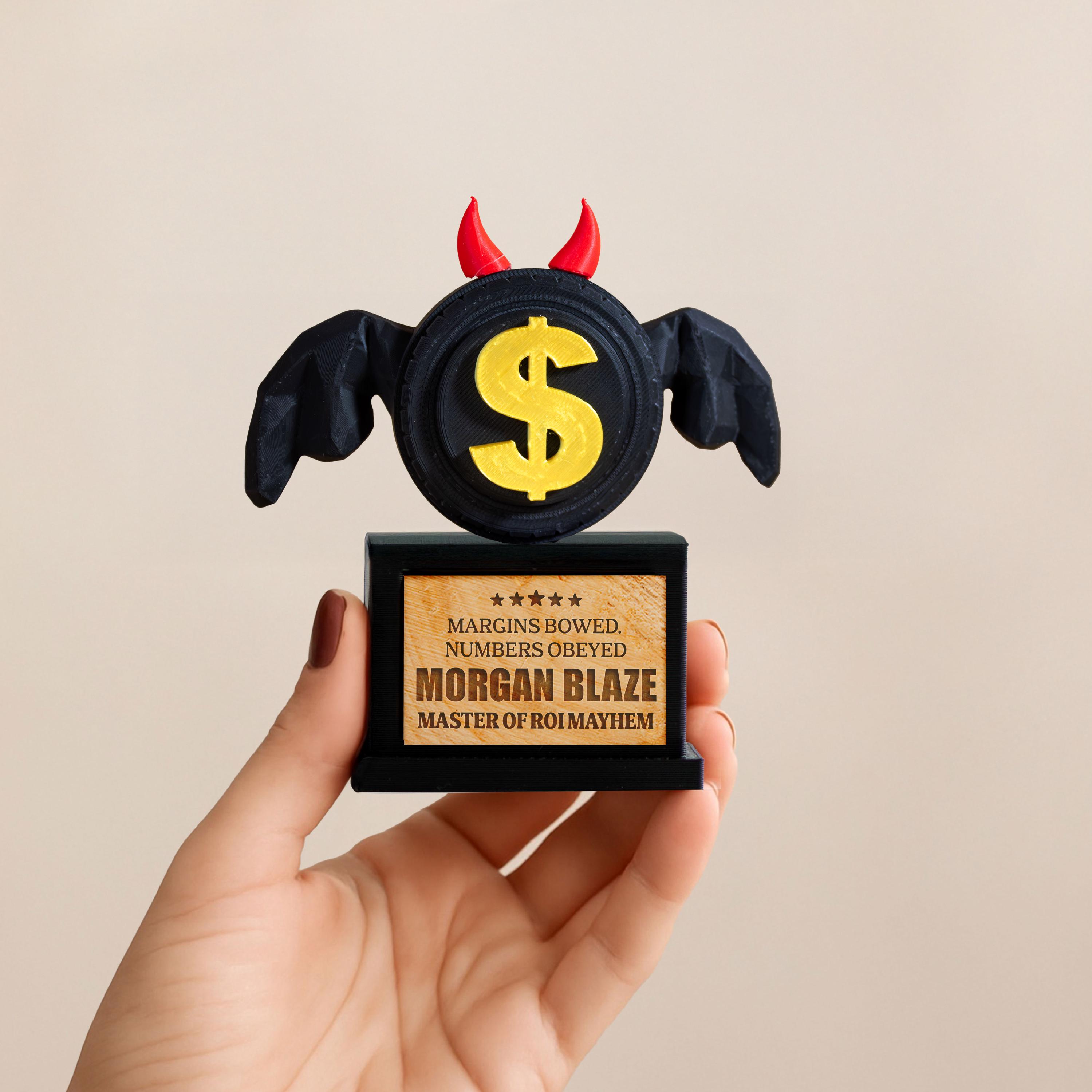 The Money Demon Trophy: Funny Finance Award for ROI Rebels & Profit ...
