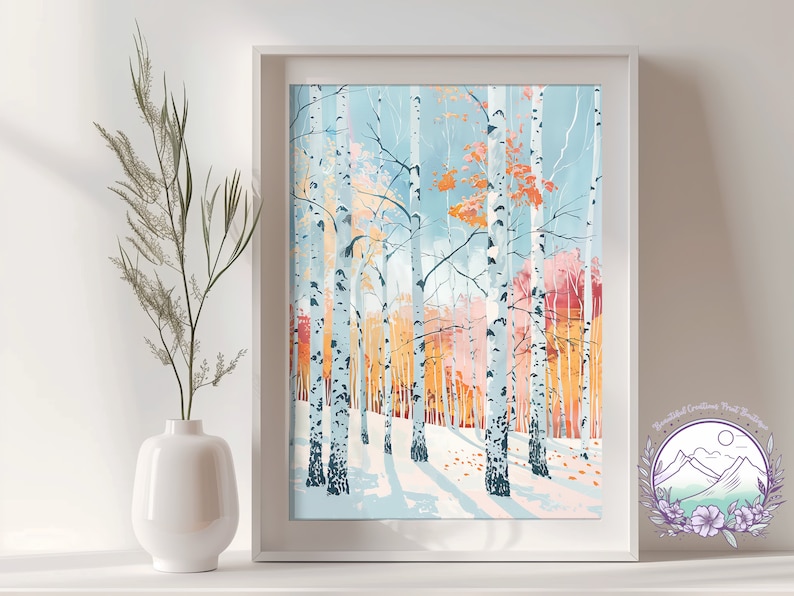 Pastel Birch Forest Wall Art Large Printable Contemporary Decor Digital ...