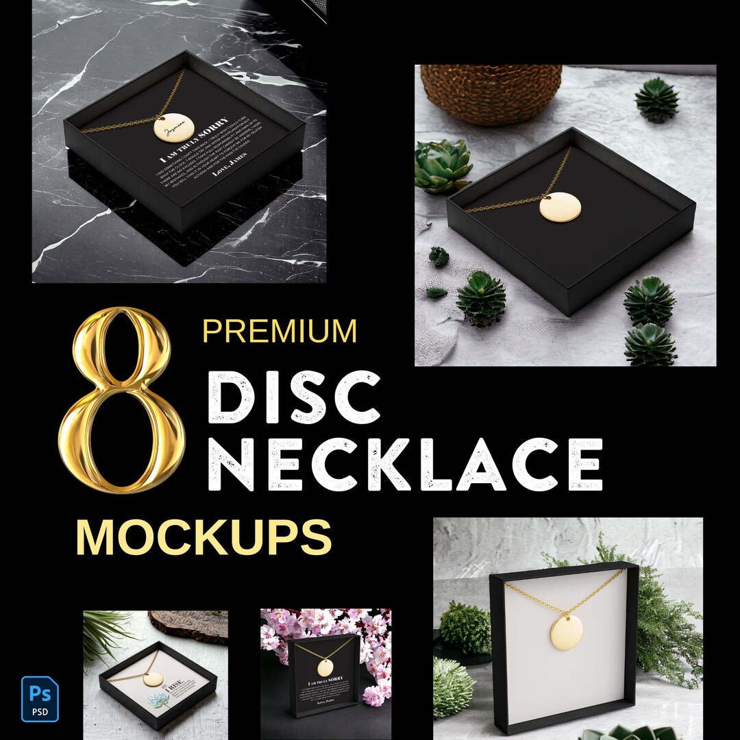 Disc Necklace Mockup, Coin Necklace Mockups, Message Card, Disc Pendant ...