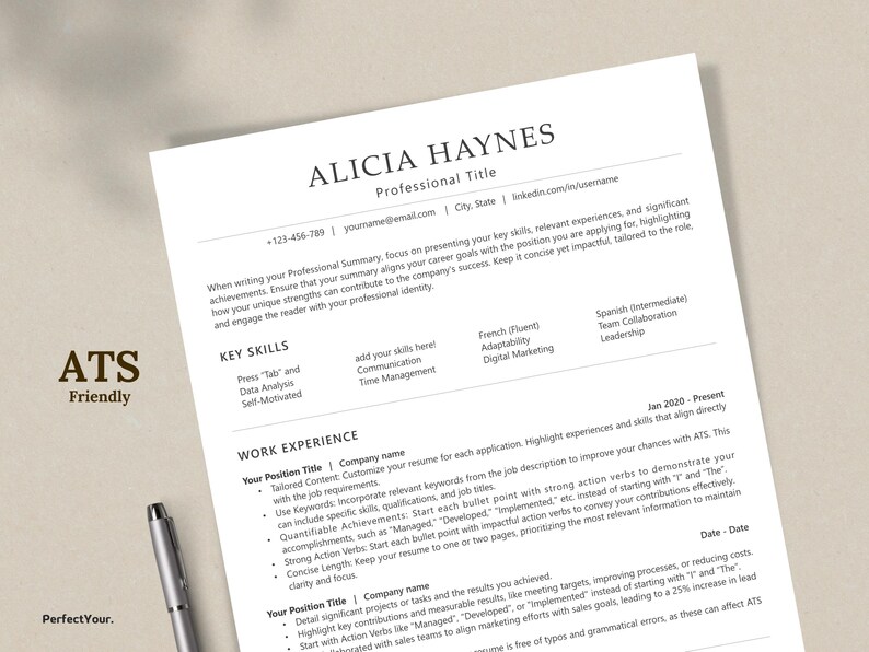Clean ATS Resume Template Word With Cover Letter, References & Icons ...