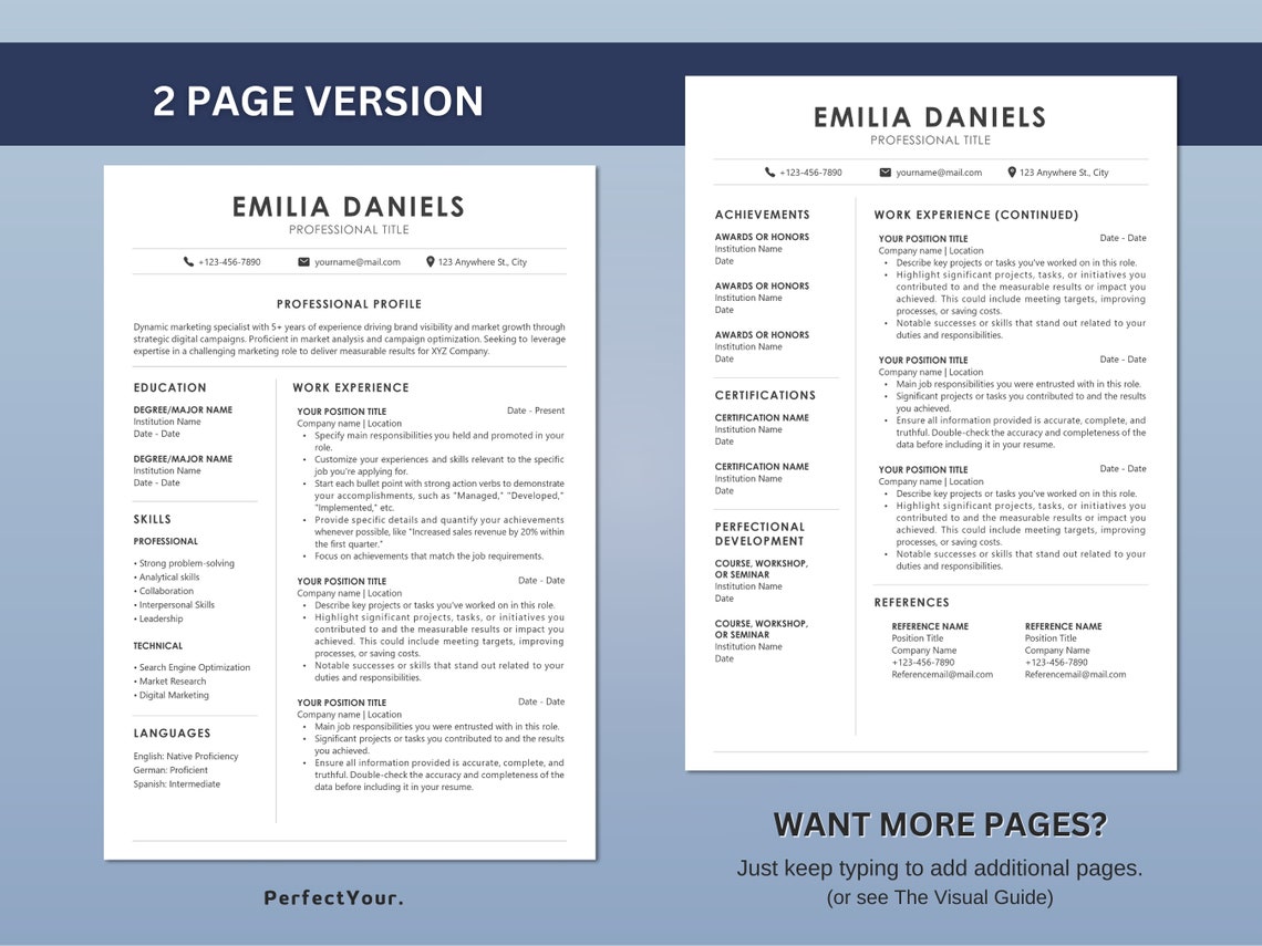 Modern and Clean Resume Template for Microsoft Word CV Template Cover ...