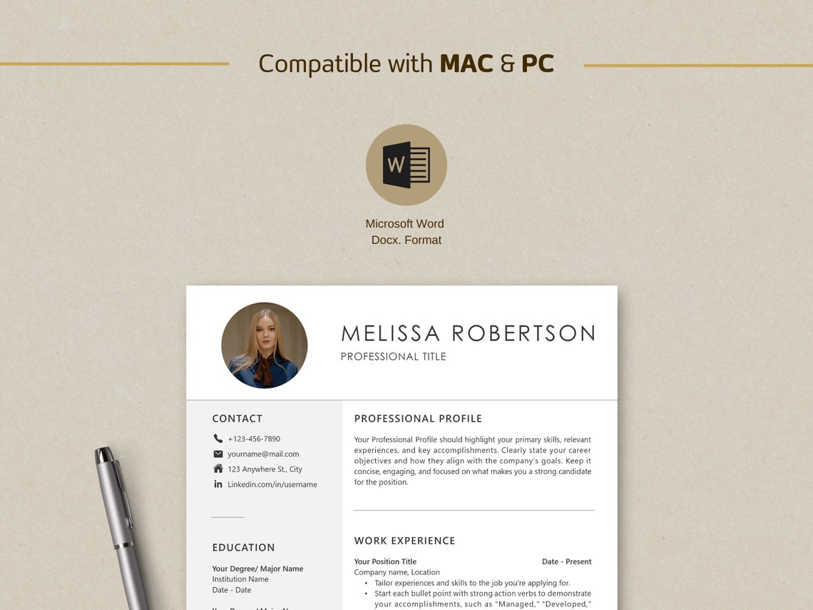 Minimalist Professional Resume Template With Photo, CV Template, Modern ...