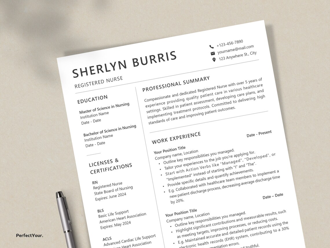 Modern Professional Resume License Highlighted for Nurse, Engineer ...