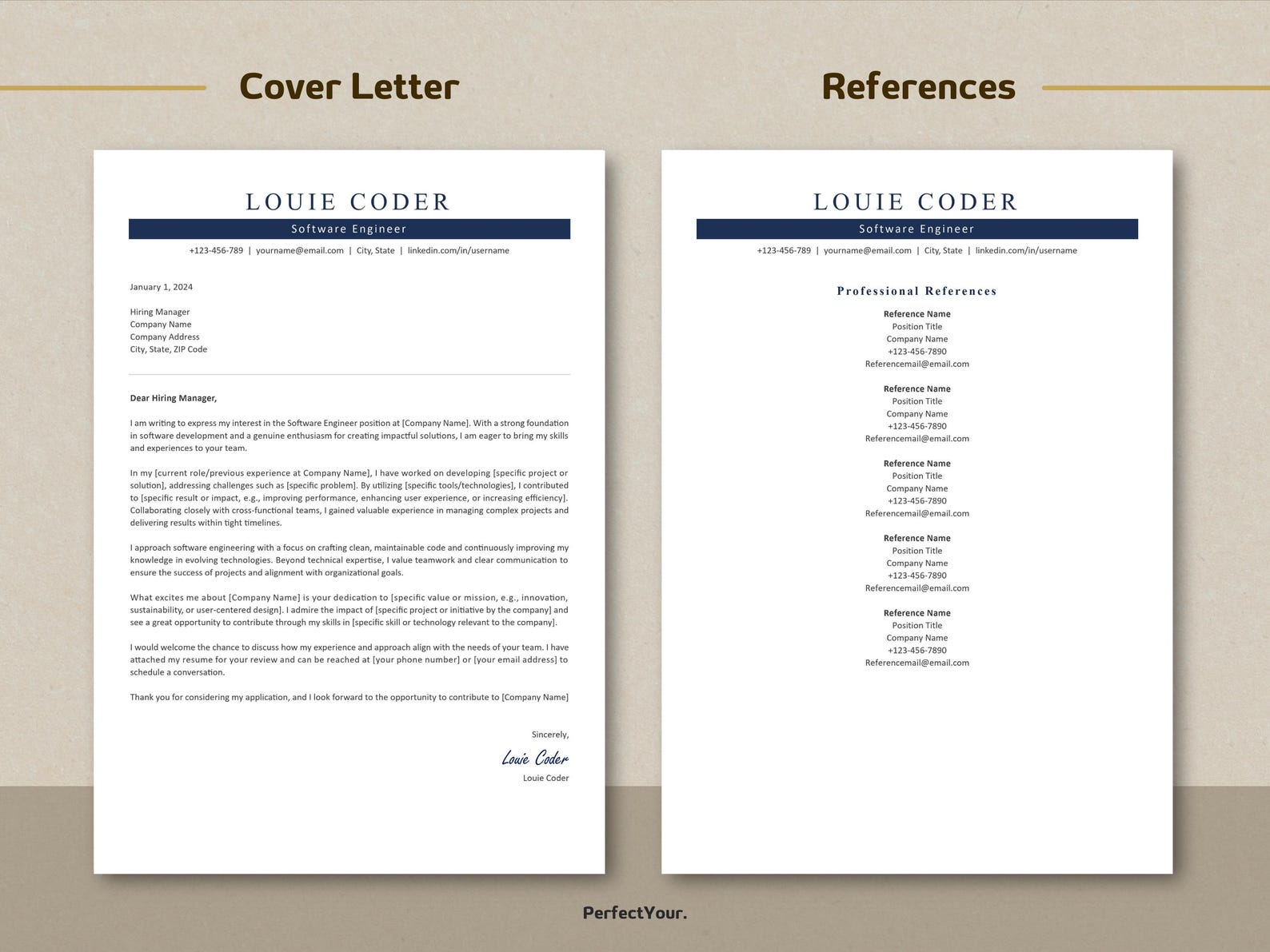 Resume for Software Engineer and Cover Letter, ATS Resume Template Word ...