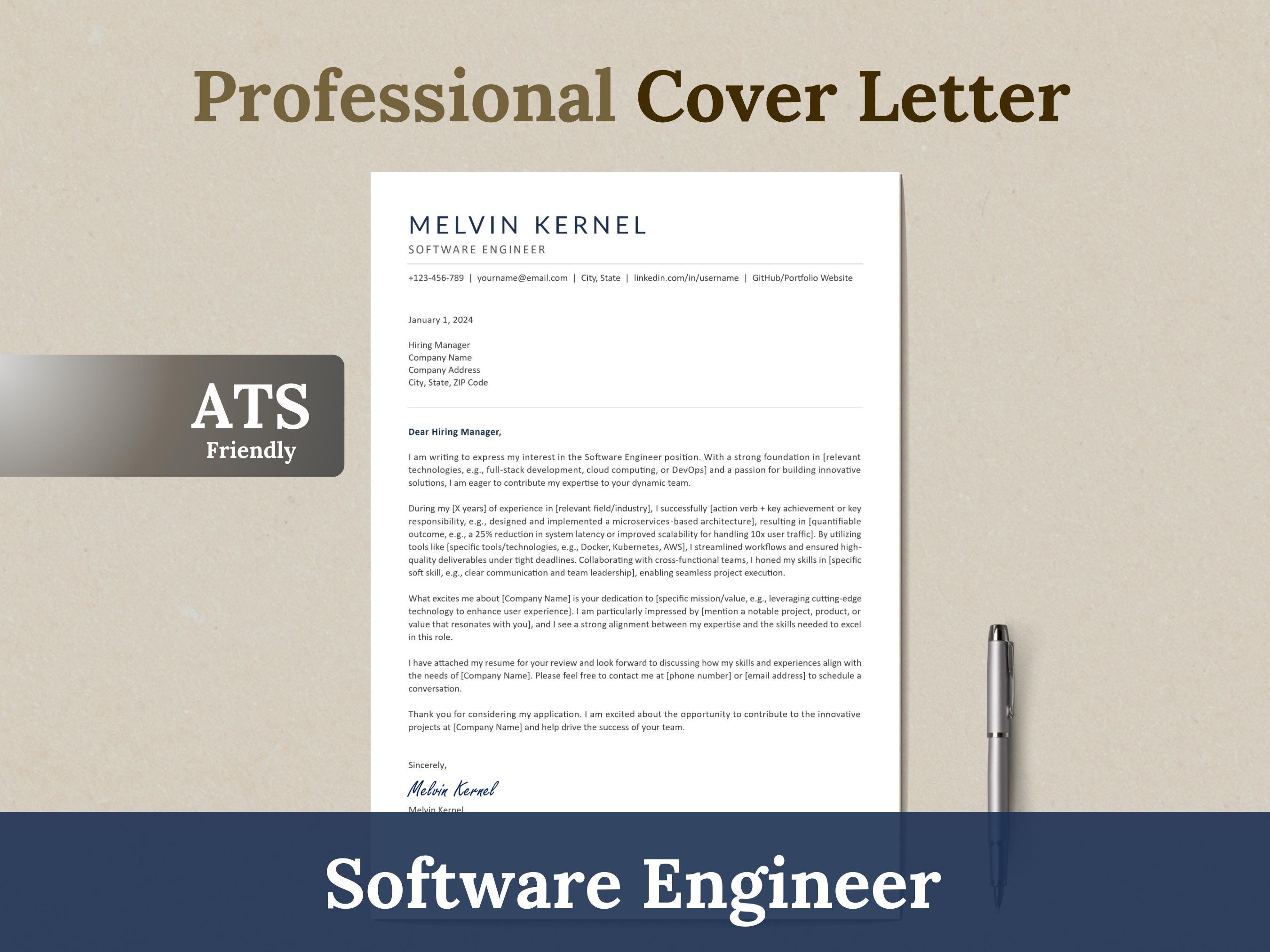 Software Engineer Cover Letter Template: Ats-friendly, Modern Design ...