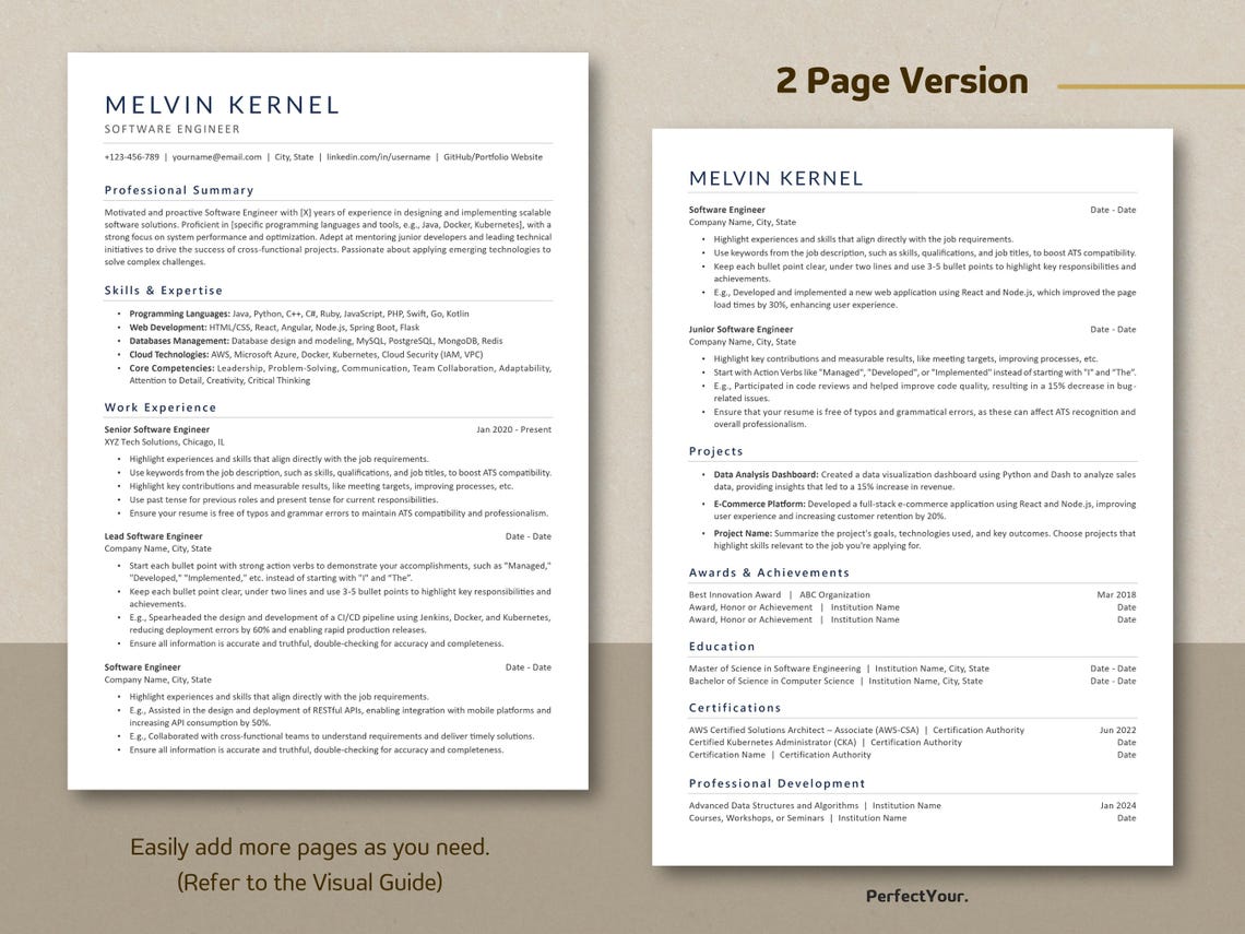 ATS Friendly Software Engineer Resume Template: Professional CV (word ...