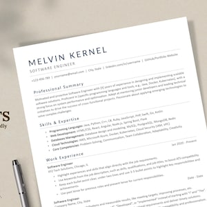 ATS Friendly Software Engineer Resume Template: Professional CV (word ...