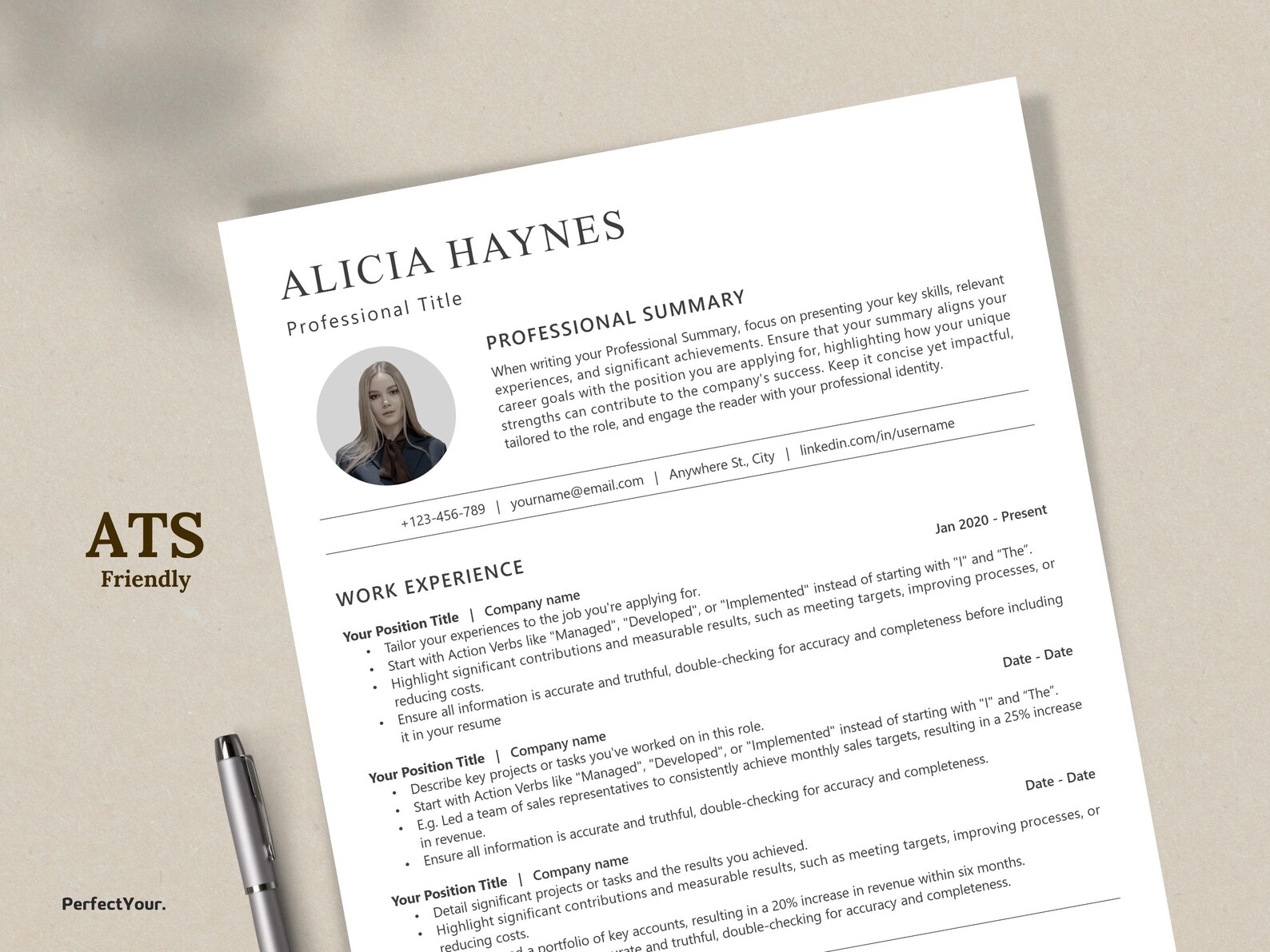 ATS Friendly Resume Template With Photo, Minimalist CV Template Bundle ...