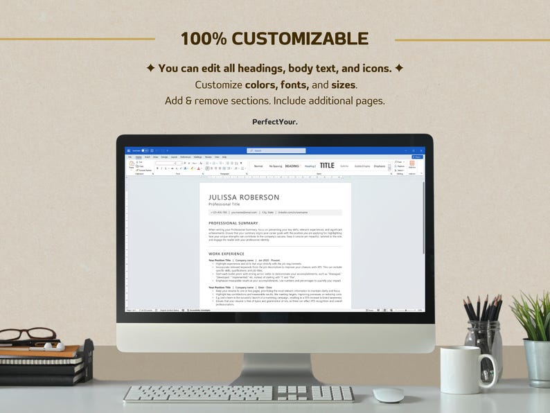 ATS Resume Template Word With Cover Letter, Reference & Icons, Simple ...