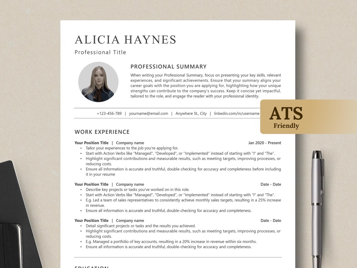 ATS Friendly Resume Template With Photo, Minimalist CV Template Bundle ...