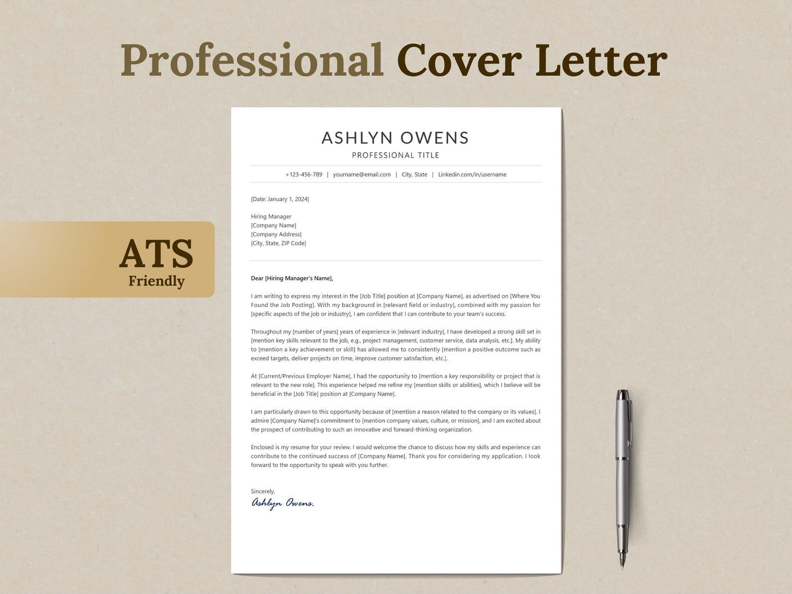 Editable Cover Letter Template: Professional Design, Pre-written Sample ...