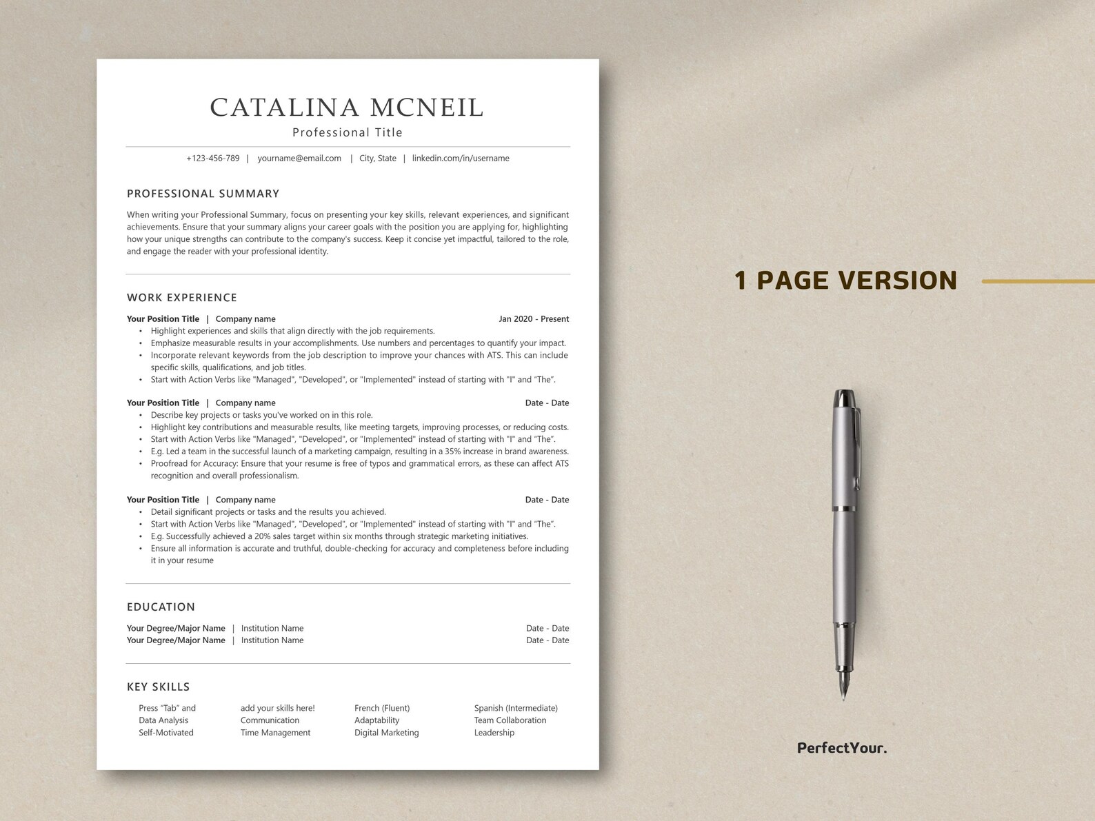 Professional ATS Resume and Cover Letter Template, Basic Simple Resume ...