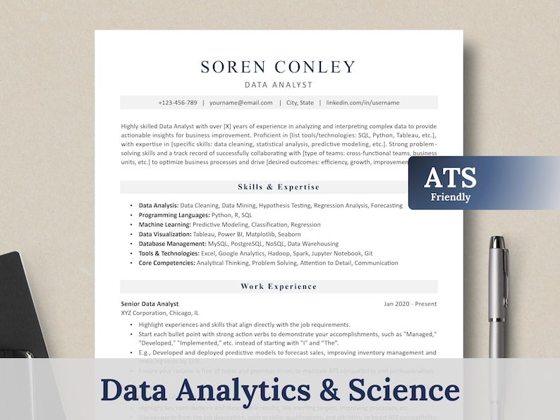 Data Analyst Resume Template & Cover Letter, Data Scientist, Business ...