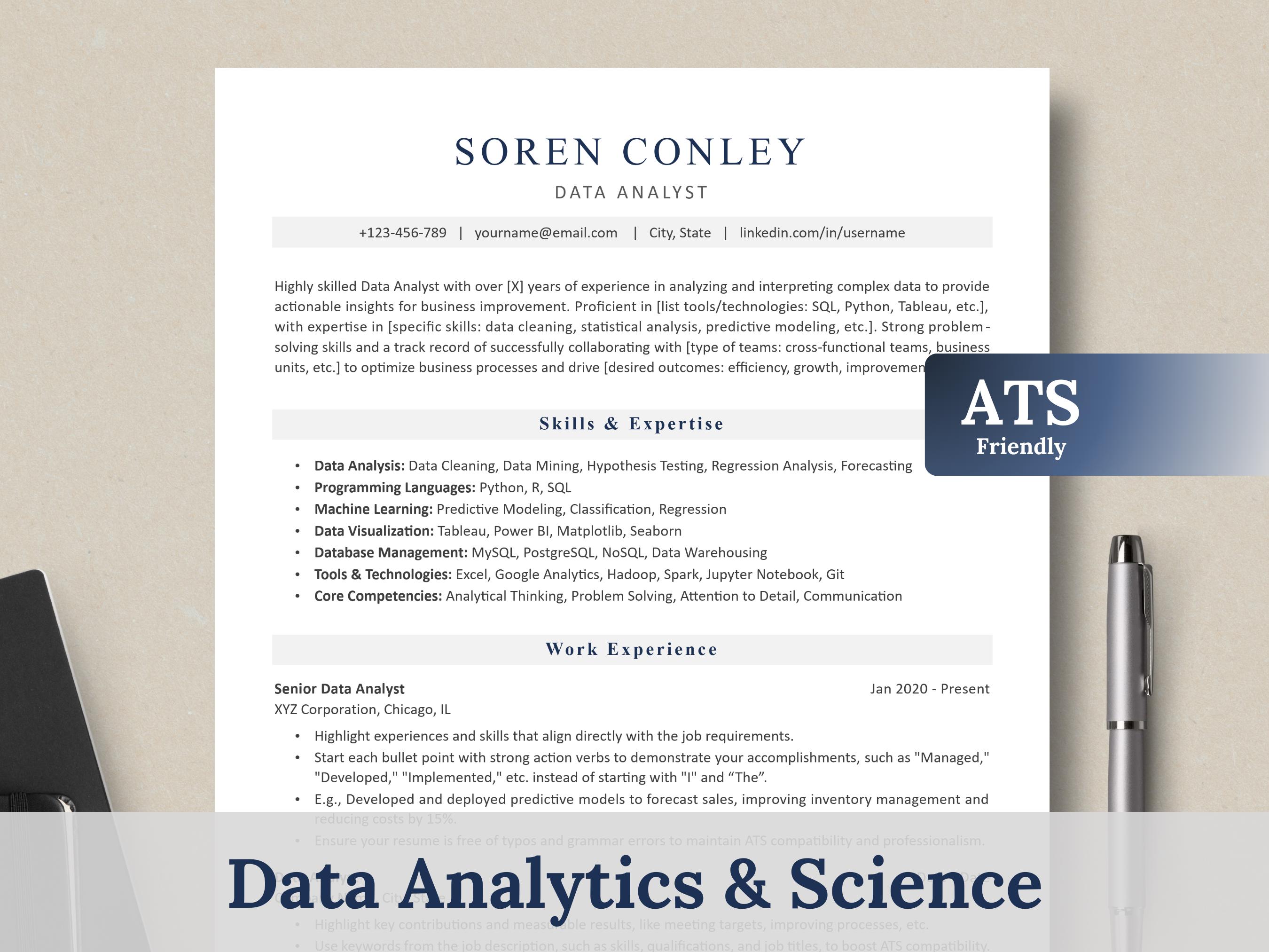 Data Analyst Resume Template & Cover Letter, Data Scientist, Business ...