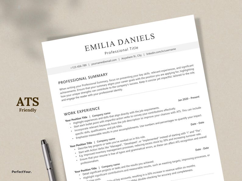 ATS Resume Template, Clean Modern CV, Cover Letter, Icons (word ...
