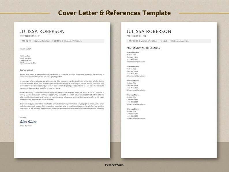 ATS Resume Template Word With Cover Letter, Reference & Icons, Simple ...