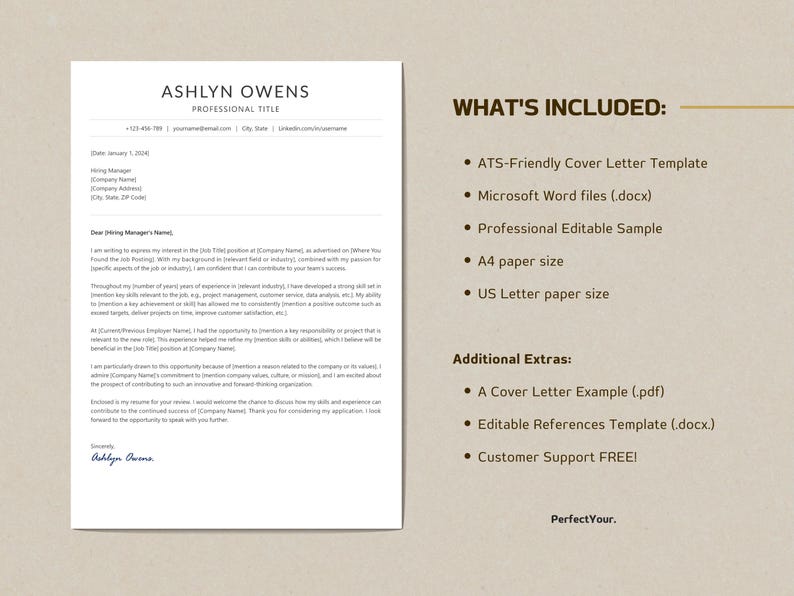 Editable Cover Letter Template: Professional Design, Pre-written Sample ...