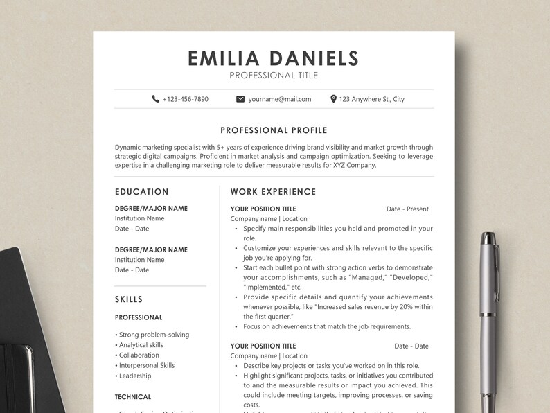Minimalist, Modern Professional Resume/cv Template Cover Letter ...