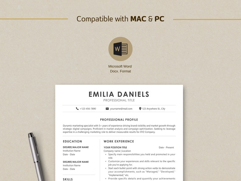 Minimalist, Modern Professional Resume/cv Template Cover Letter ...