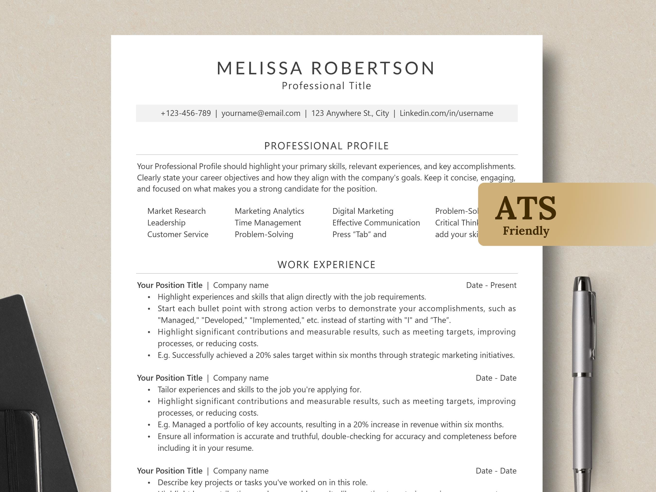 Professional ATS Resume Template Word & Cover Letter, CV Template ATS ...