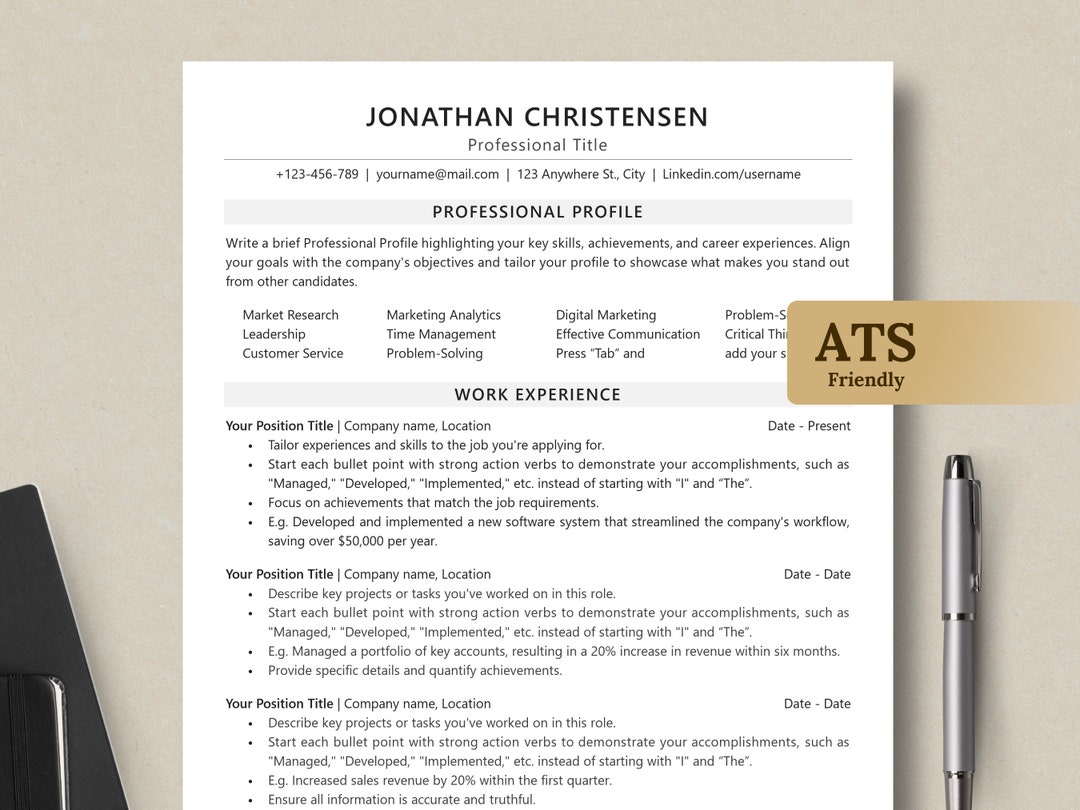 ATS Resume Templates Word With Cover Letter Templates, Minimalist ...