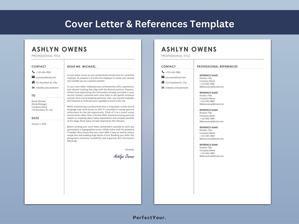 Modern Professional Resume Template, Microsoft Word CV Template Cover ...