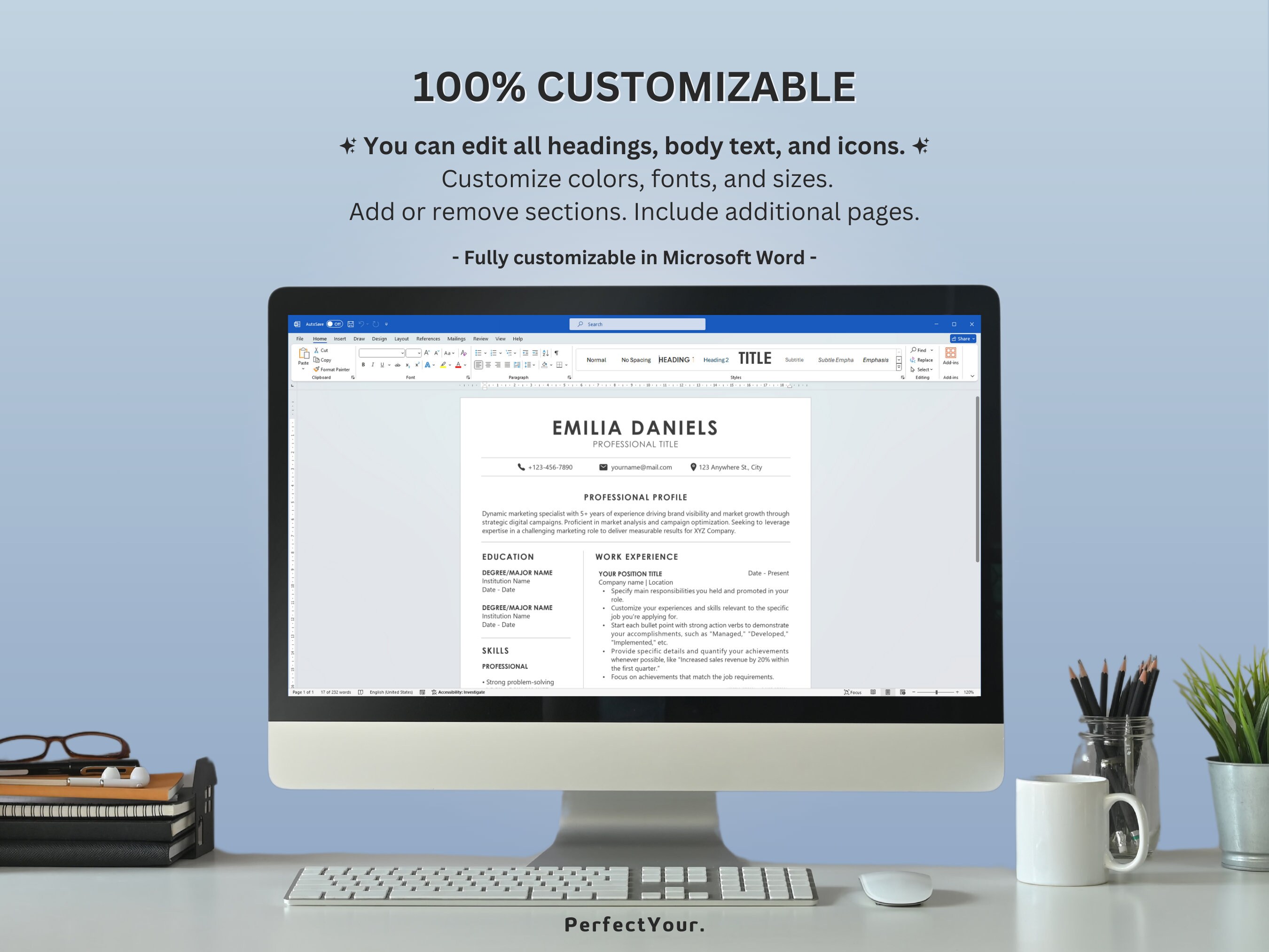 Modern and Clean Resume Template for Microsoft Word CV Template Cover ...