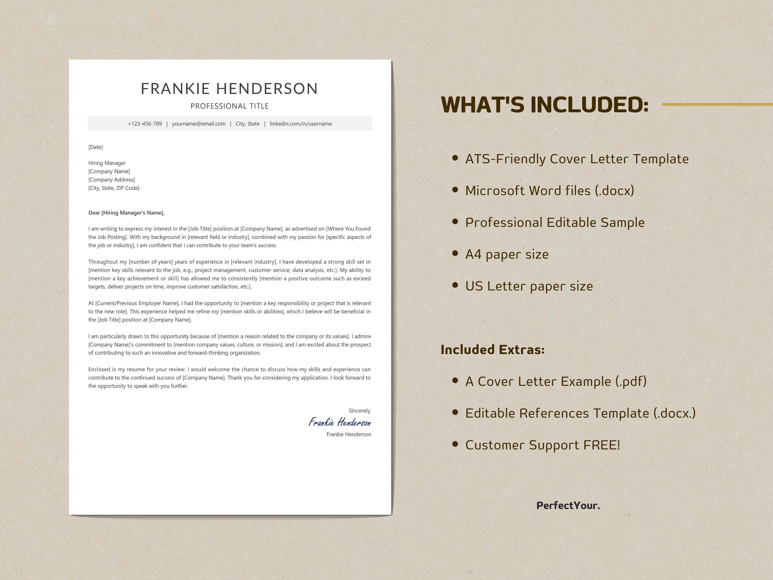 Professional Cover Letter Template Word With Pre-written Sample for Job ...