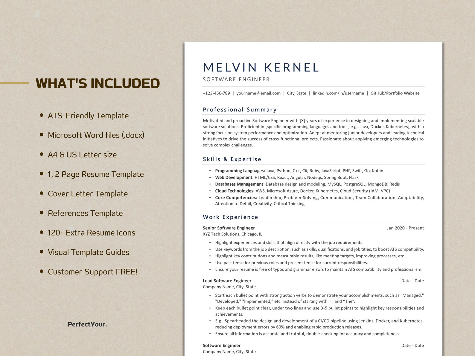 ATS Friendly Software Engineer Resume Template and Cover Letter ...