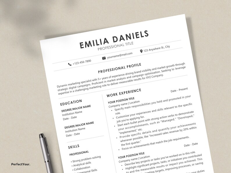 Minimalist, Modern Professional Resume/cv Template Cover Letter ...