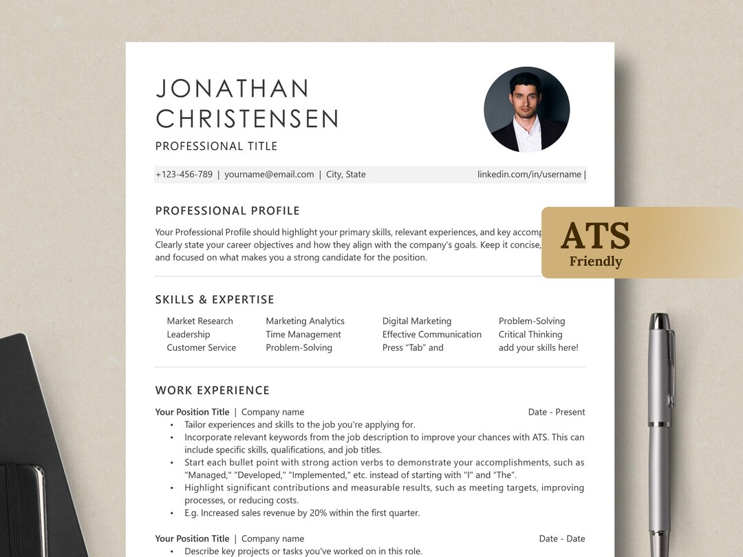 Buy ATS Resume Template With Photo, Minimalist CV Design (word Download ...
