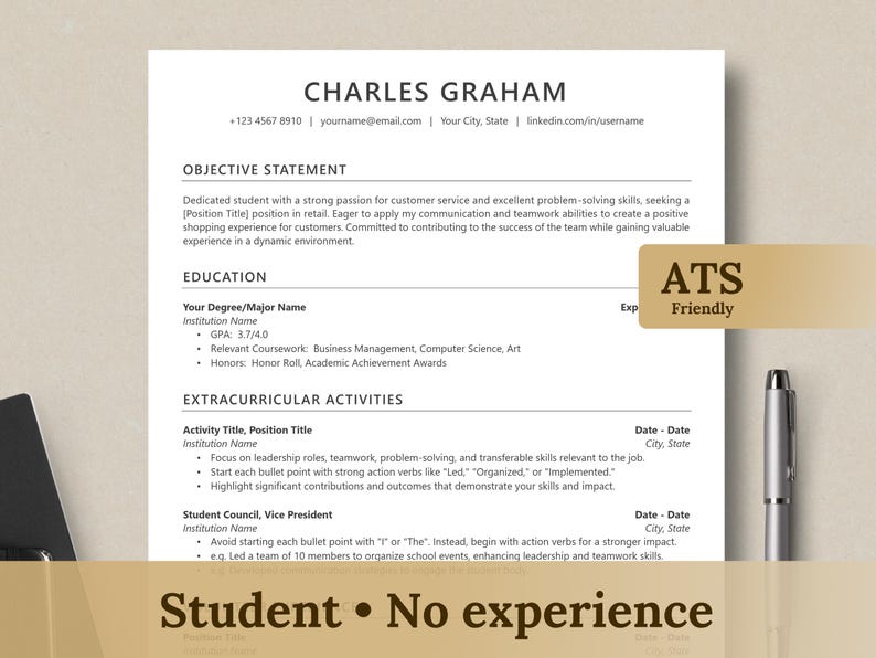 Student Resume Template, High School, Cover Letter, ATS Friendly ...