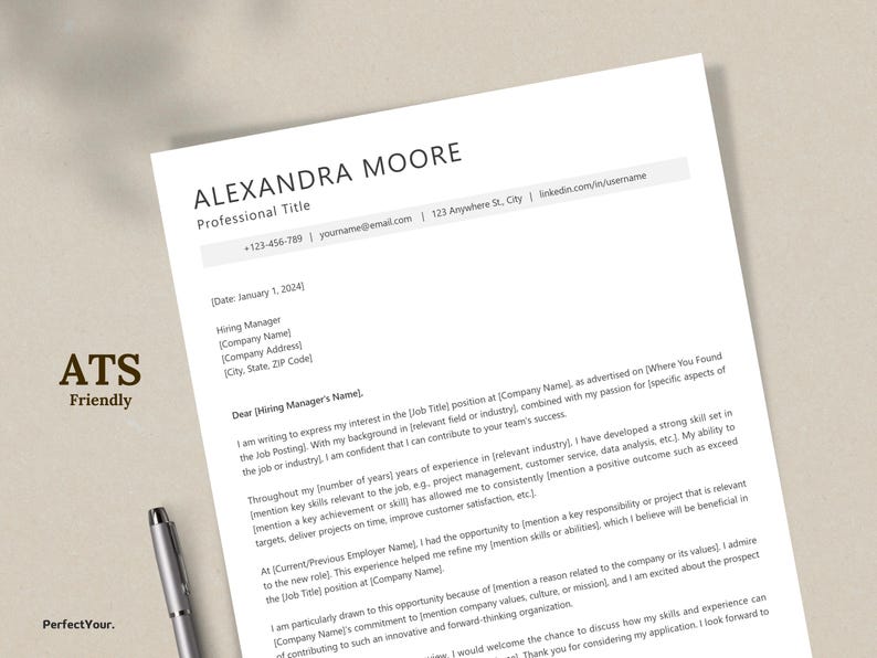 Professional Resume Cover Letter Template Word With Pre-written Sample ...