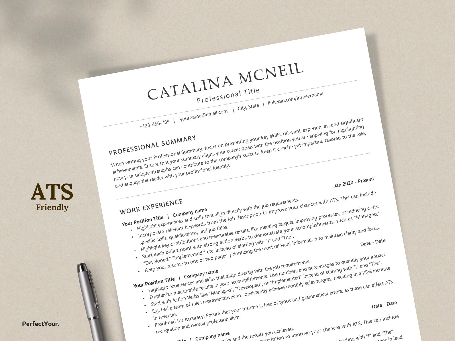 Professional ATS Resume and Cover Letter Template, Basic Simple Resume ...