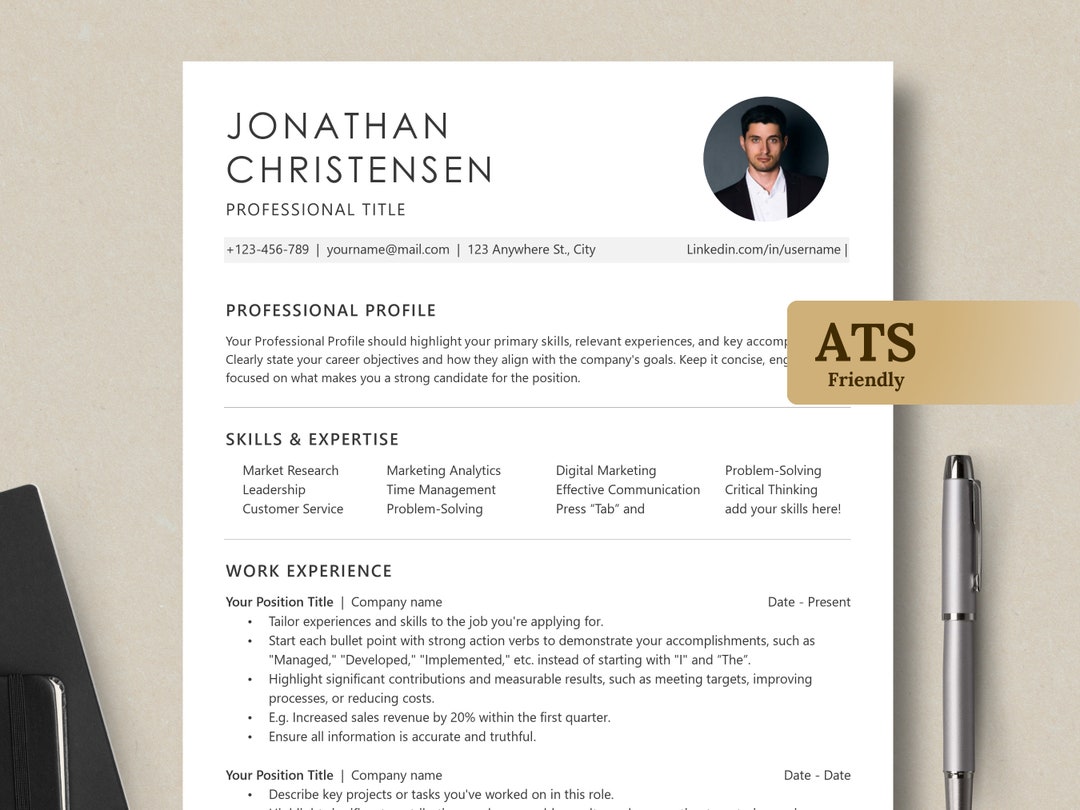 Professional ATS Resume Template With Photo, ATS Friendly CV Templates ...