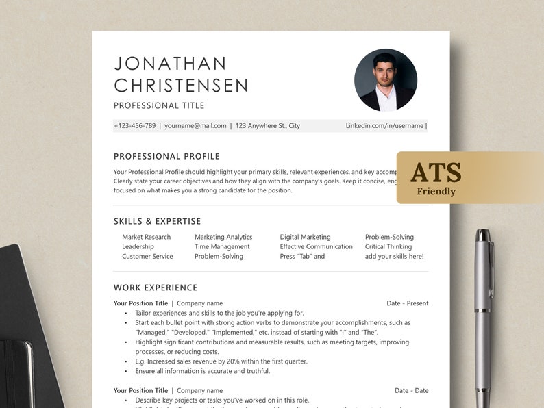 Professional ATS Resume Template With Photo, ATS Friendly CV Templates ...